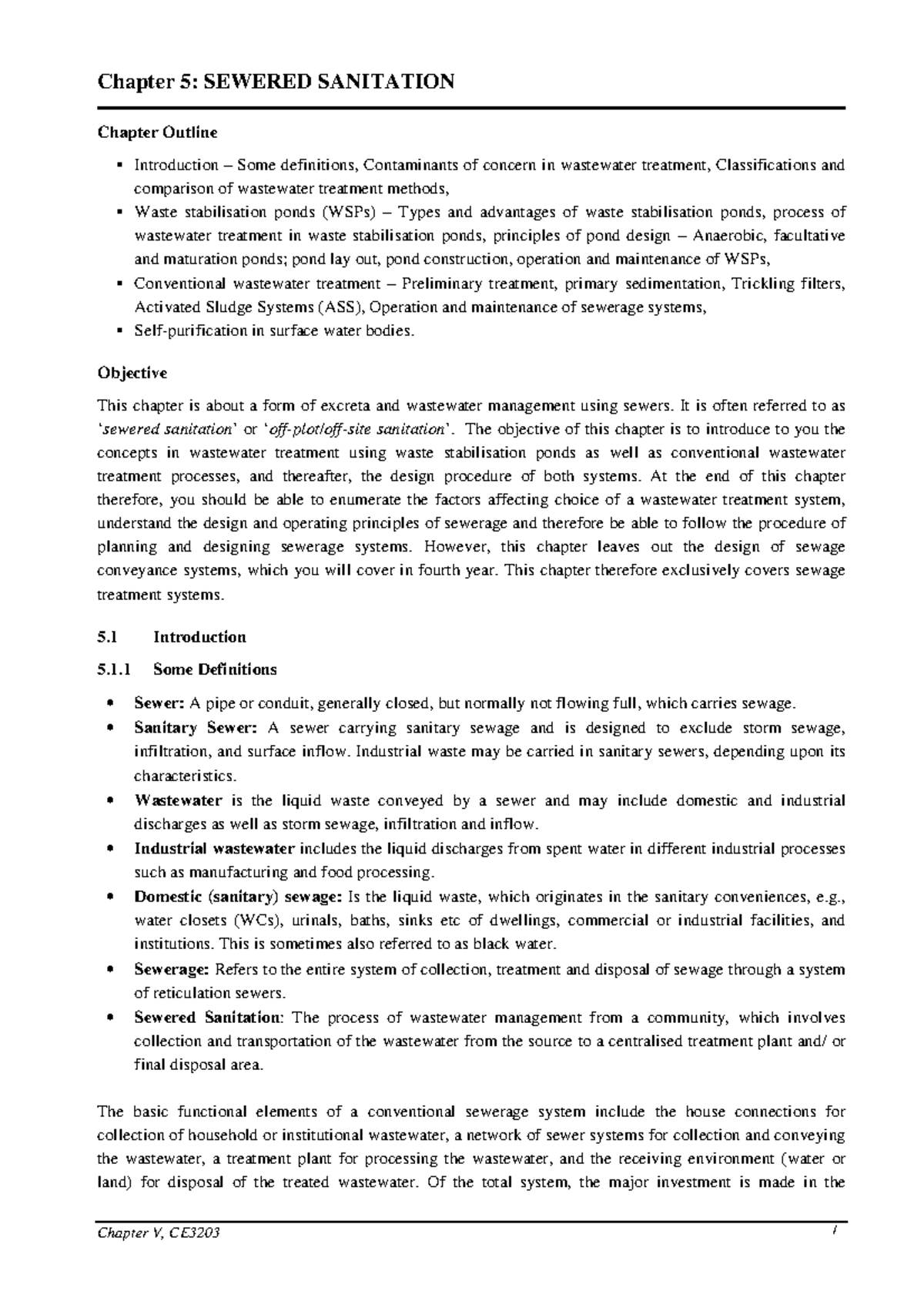 Chapter 5 - Sewered Sanitation - Chapter 5: SEWERED SANITATION Chapter Outline Introduction ...