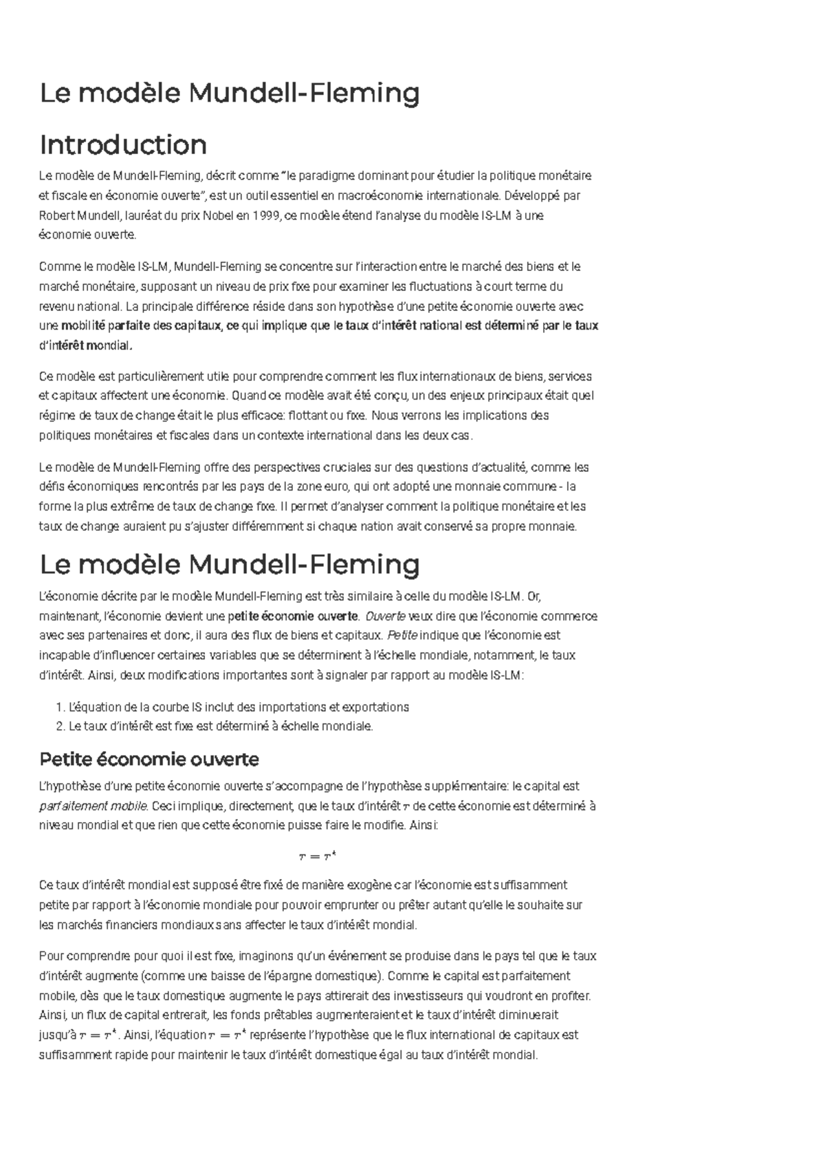 Le modèle Mundell-Fleming Èric Roca Fernández - Le modèle Mundell-Fleming Introduction Le modèle ...