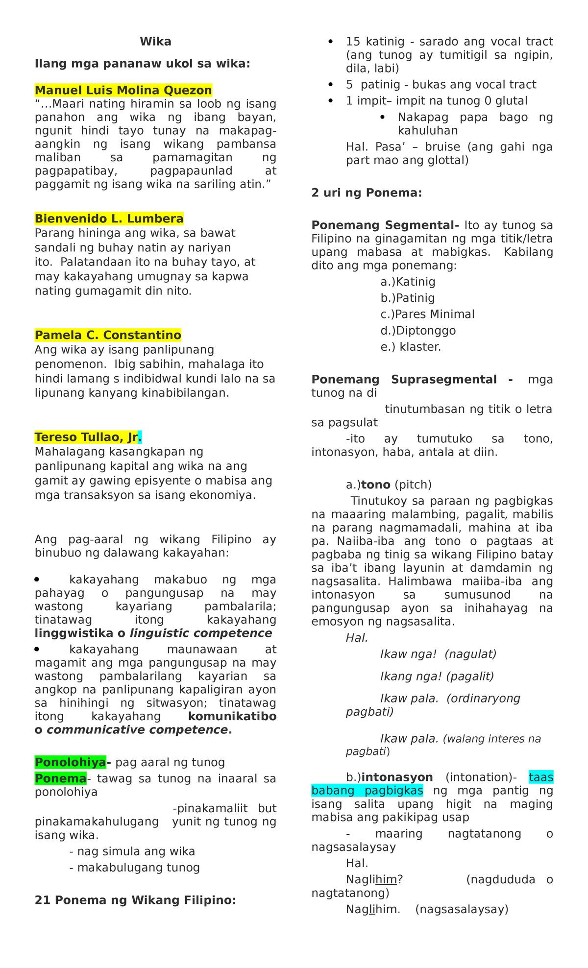 LET reviewer - Komunikasyon sa Filipino - Wika Ilang mga pananaw ukol ...