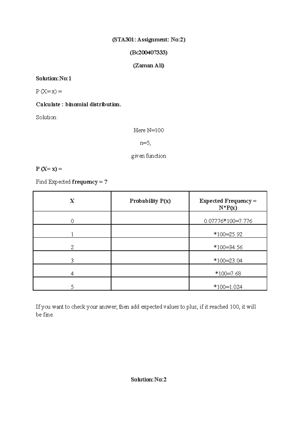 Assignment 2 Sta301 Zaman Ali Sta301 Assignment No 2