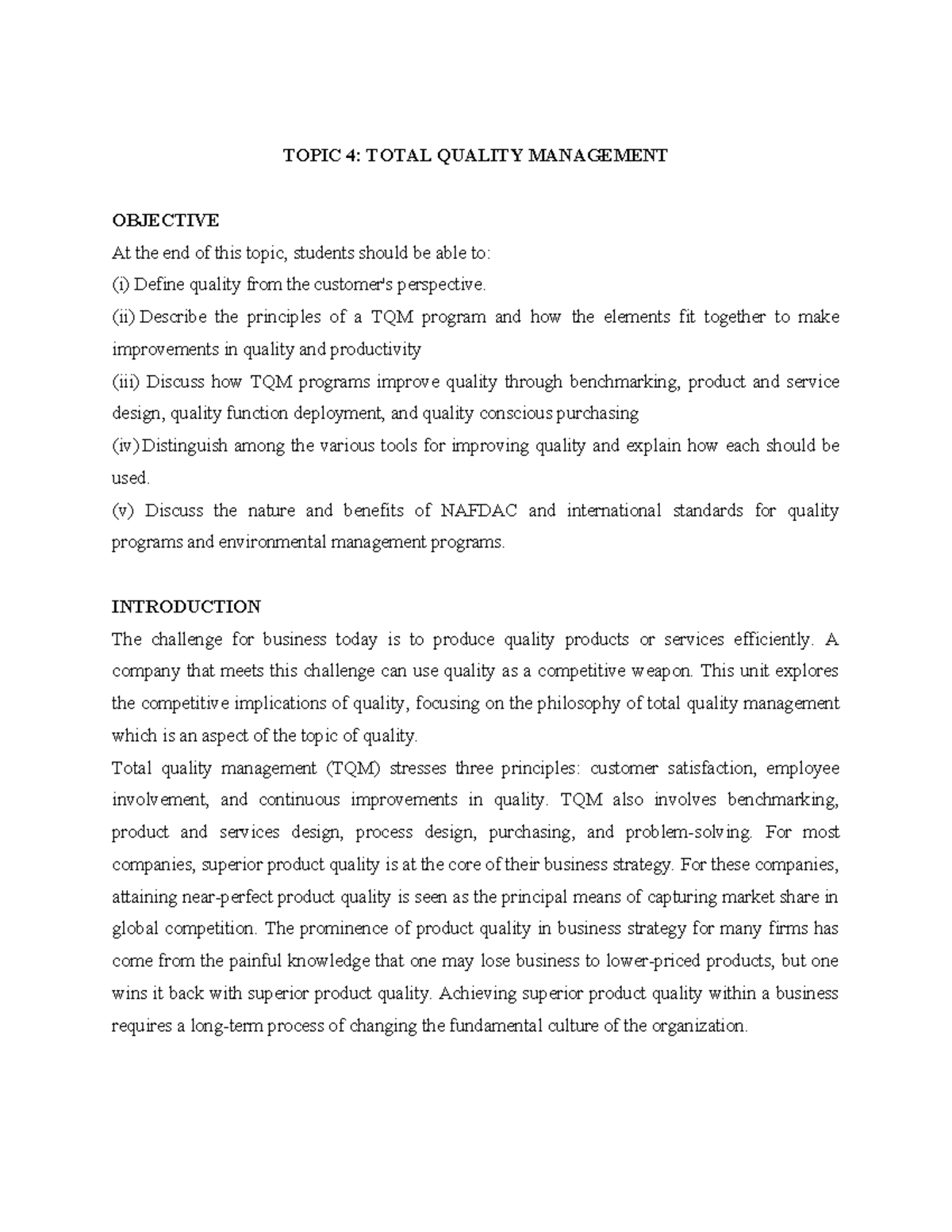 Topic 4 Total Quality Management - TOPIC 4: TOTAL QUALITY MANAGEMENT ...