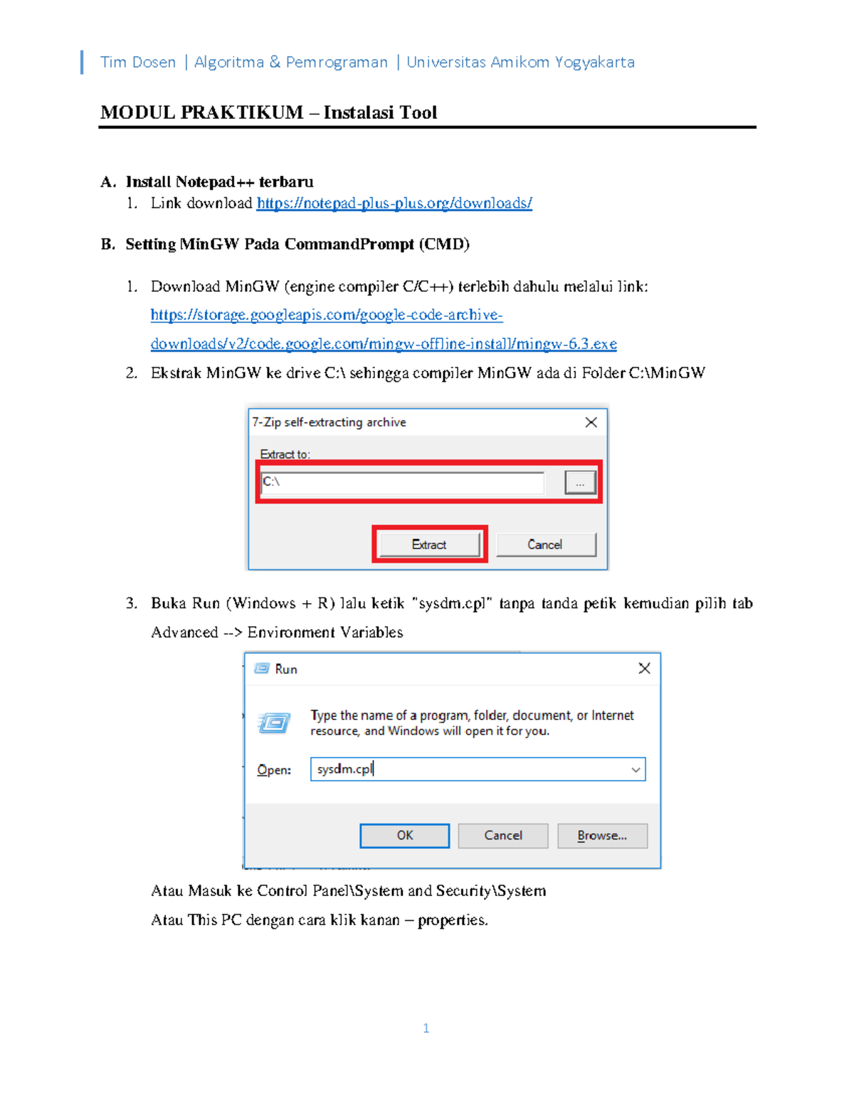 1.Alprog - Praktikum - MODUL PRAKTIKUM – Instalasi Tool A. Install Notepad++ terbaru 1. Link ...