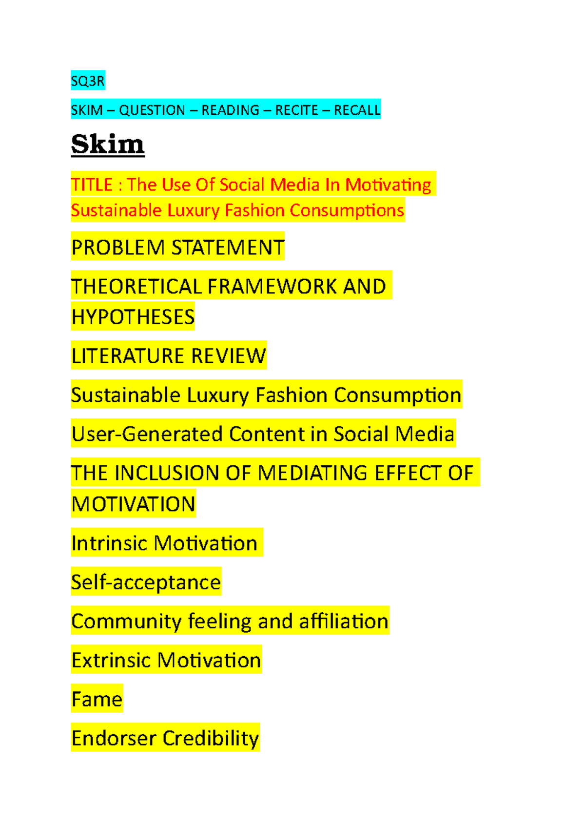 EXAMPLE OF SQ3R - Business transportaion - UiTM - Studocu