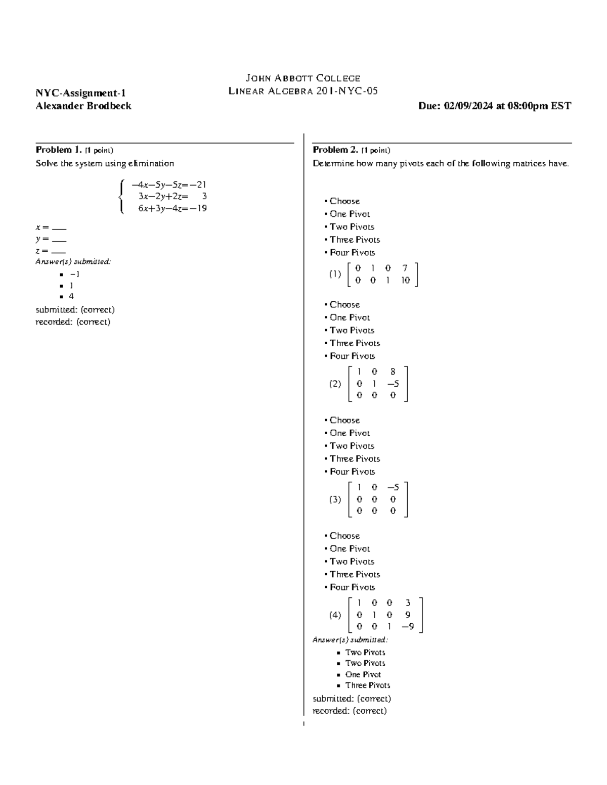 Web Works 1 - JOHN ABBOTT COLLEGE NYC-Assignment-1 LINEAR ALGEBRA 201 ...
