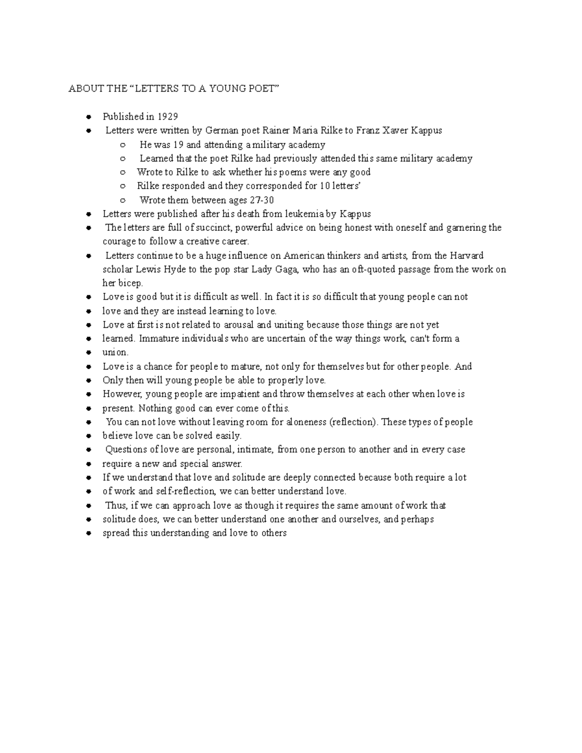 Love is actually reading notes - ABOUT THE “LETTERS TO A YOUNG POET ...