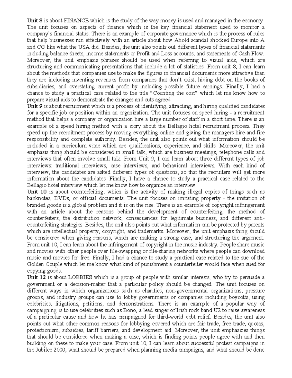 Overview - ok nhen - Unit 8 is about FINANCE which is the study of the way money is used and ...