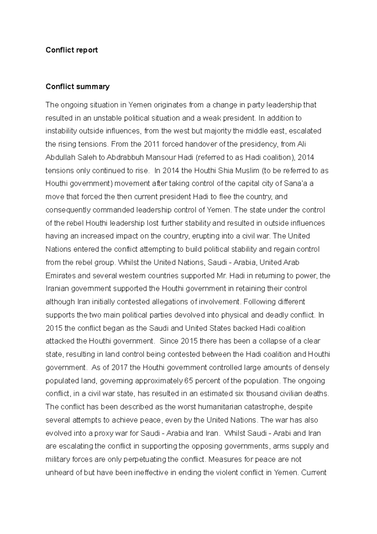 Conflict report - Grade: B - Conflict report. Conflict summary. The ...