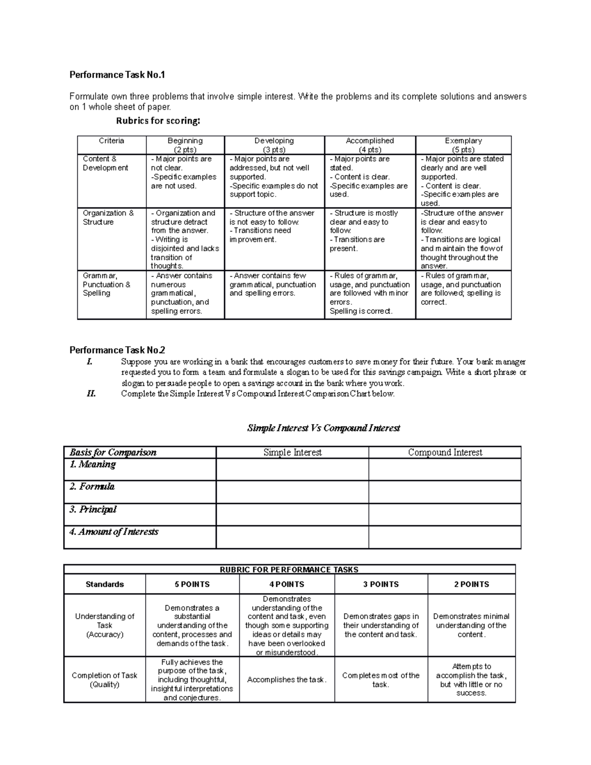 Performance Task No1-4 - Formulate own three problems that involve ...