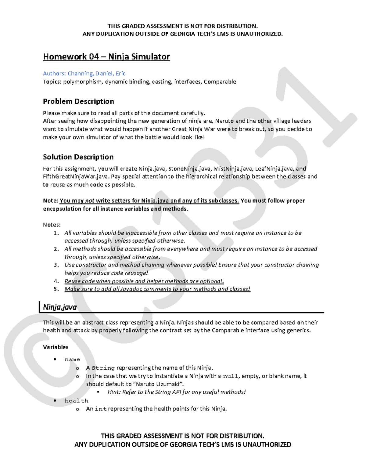 HW04 1 - hw4 - ANY DUPLICATION OUTSIDE OF GEORGIA TECH’S LMS IS UNAUTHORIZED. THIS GRADED ...