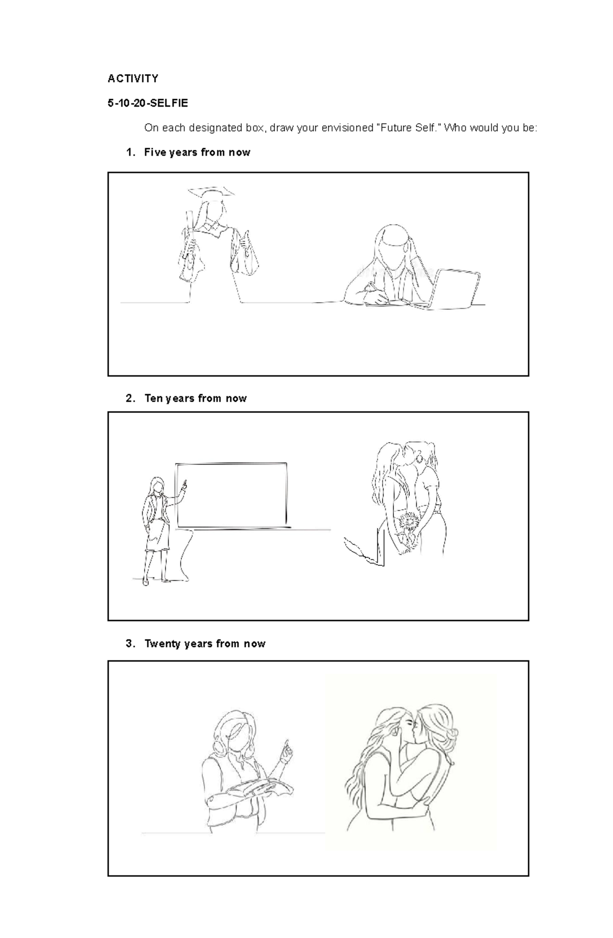 Undersatnding THE SELF - ACTIVITY 5-10-20-SELFIE On each designated box ...