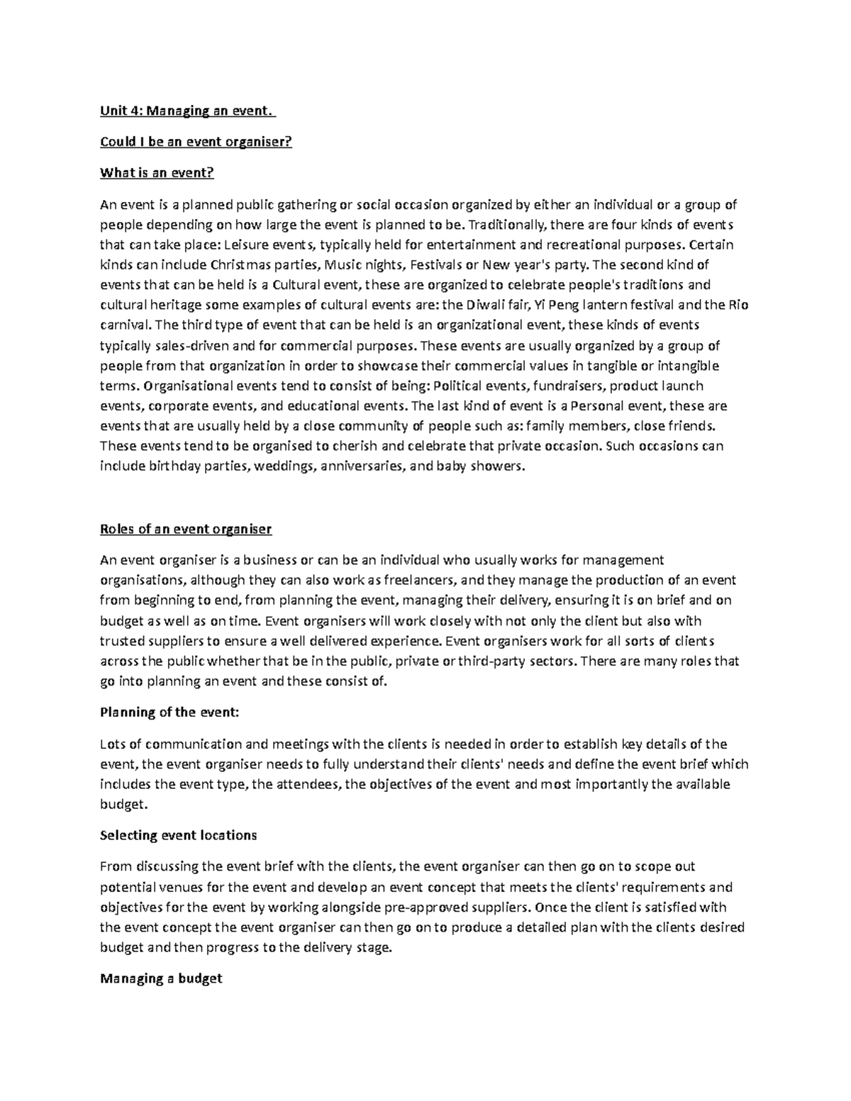 Unit 4 - Managing an event with comments - Unit 4: Managing an event ...