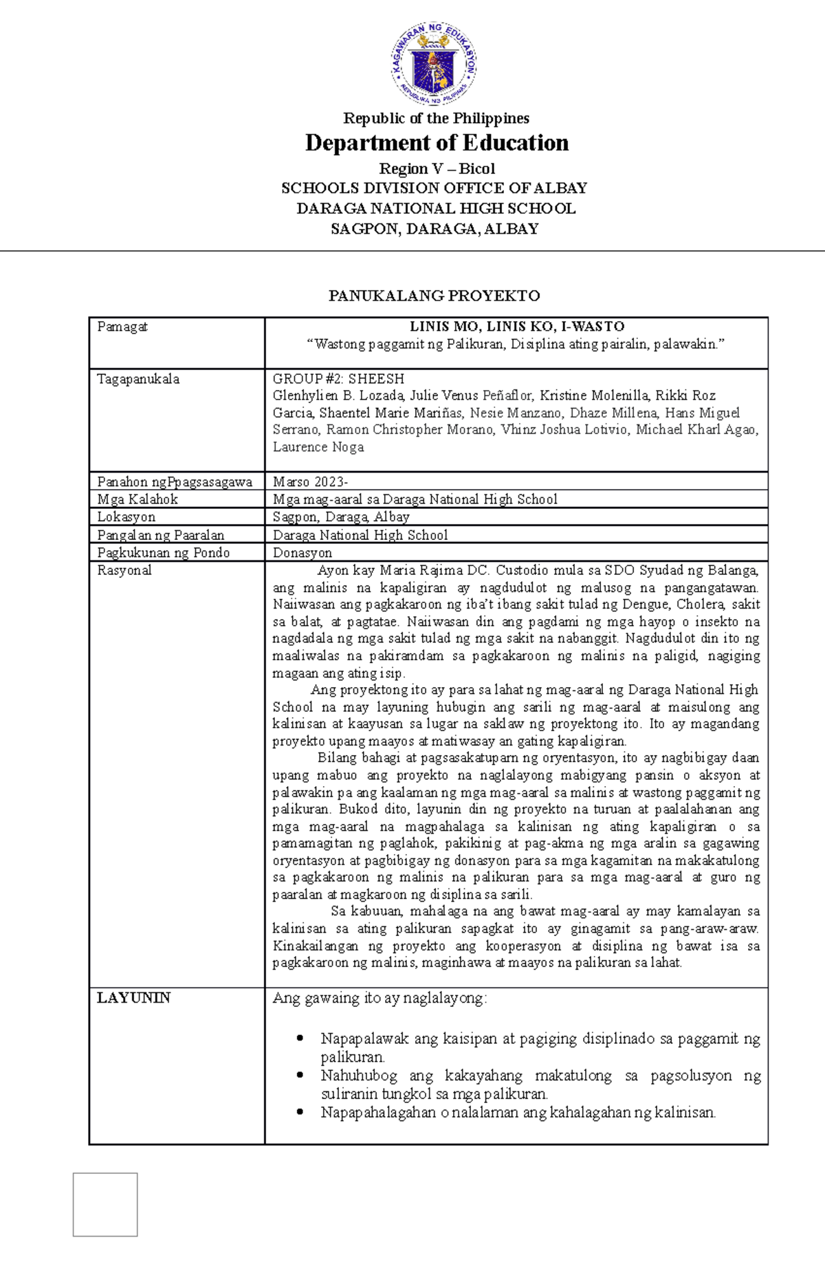 Panukalang Proyekto Filipino - Department of Education Region V – Bicol ...