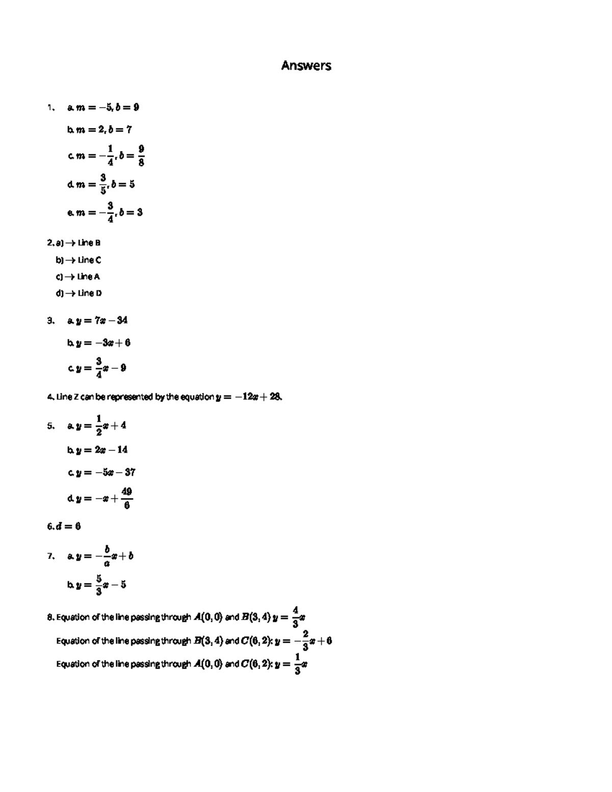 CEMC's Open Courseware - Lesson 2 Working With (y=mx+b )-answer ...