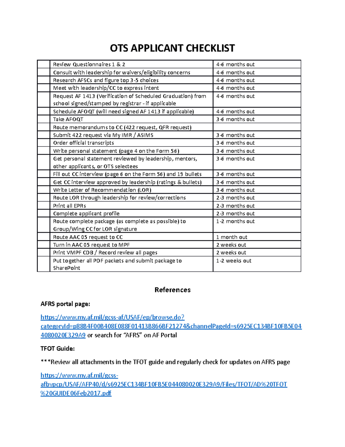 OTS Applicant Checklist - OTS APPLICANT CHECKLIST Review Questionnaires ...