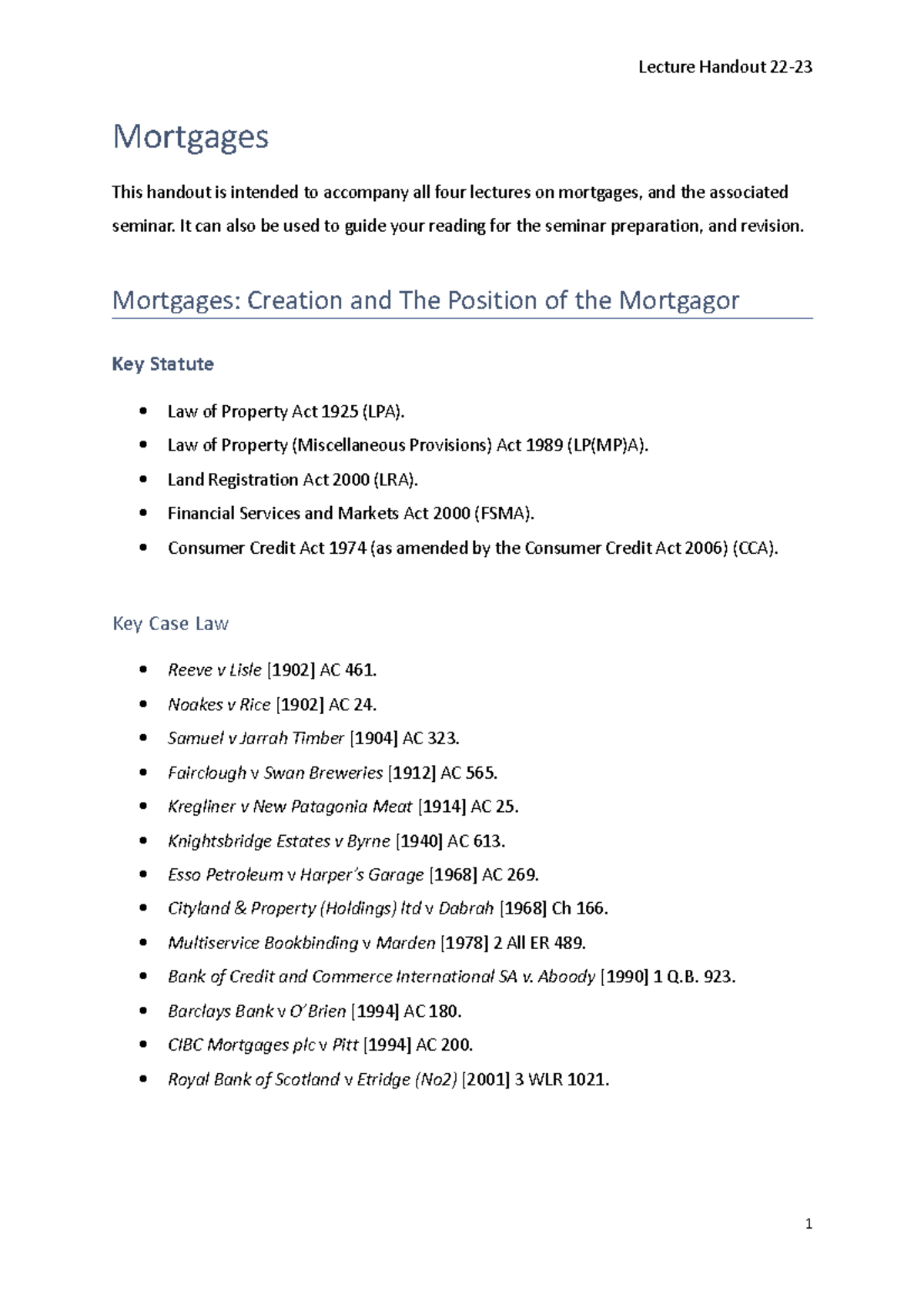 Mortgages Handout 2223 - Mortgages This handout is intended to ...