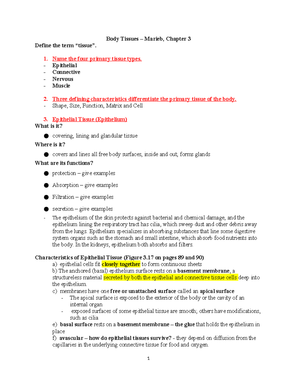 ANAT1052 Body Tissues Week 1-2 - Body Tissues – Marieb, Chapter 3 ...