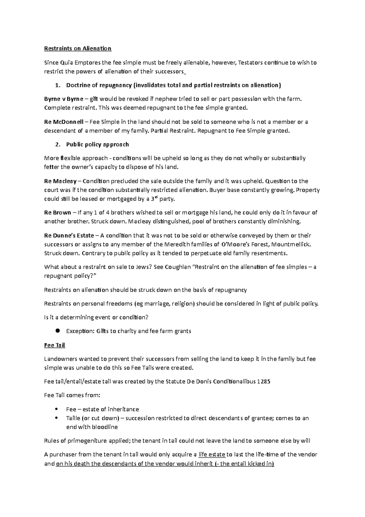 LA4610 Week 5 - Lecture notes 5 - Restraints on Alienation Since Quia ...
