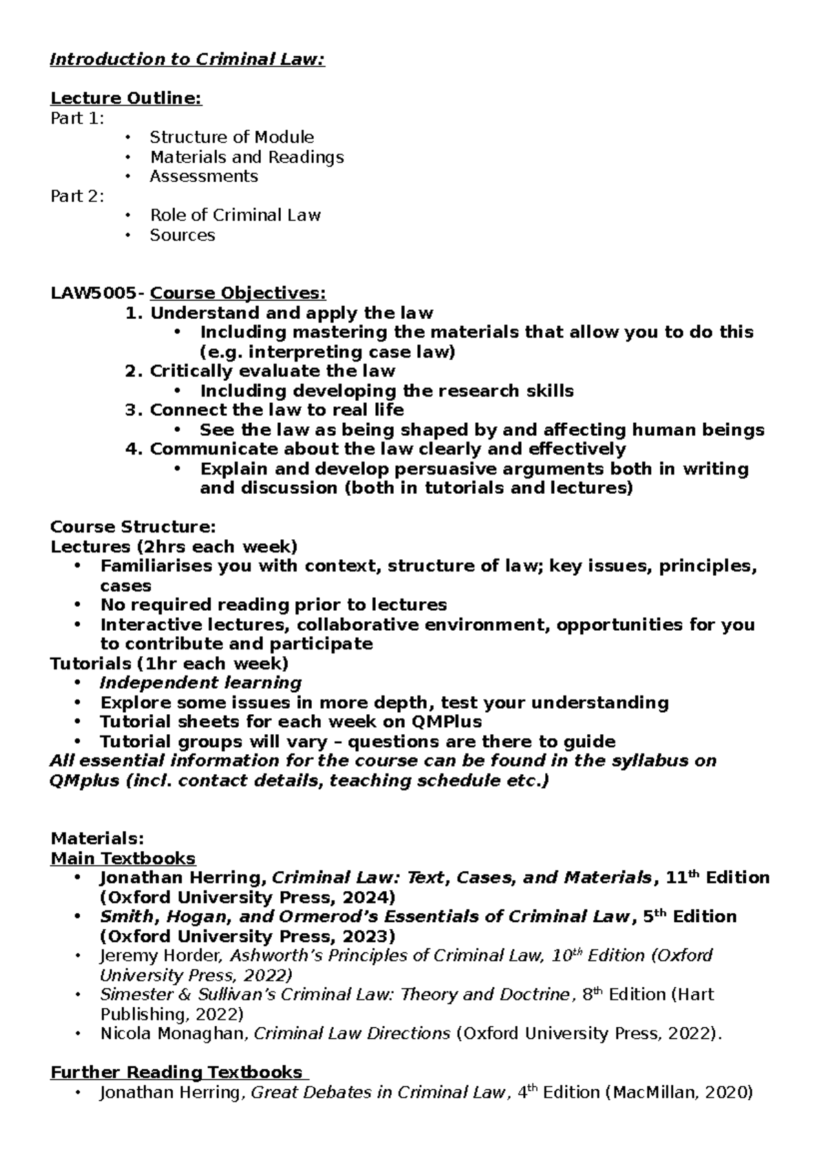 1- Introduction to Criminal Law - Introduction to Criminal Law: Lecture ...