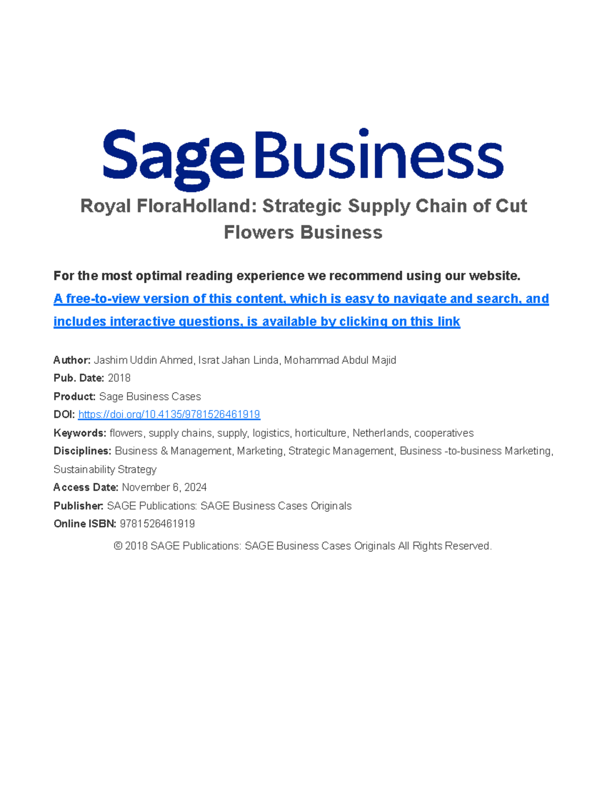 Royal floraholland strategic supply chain of cut flowers business ...