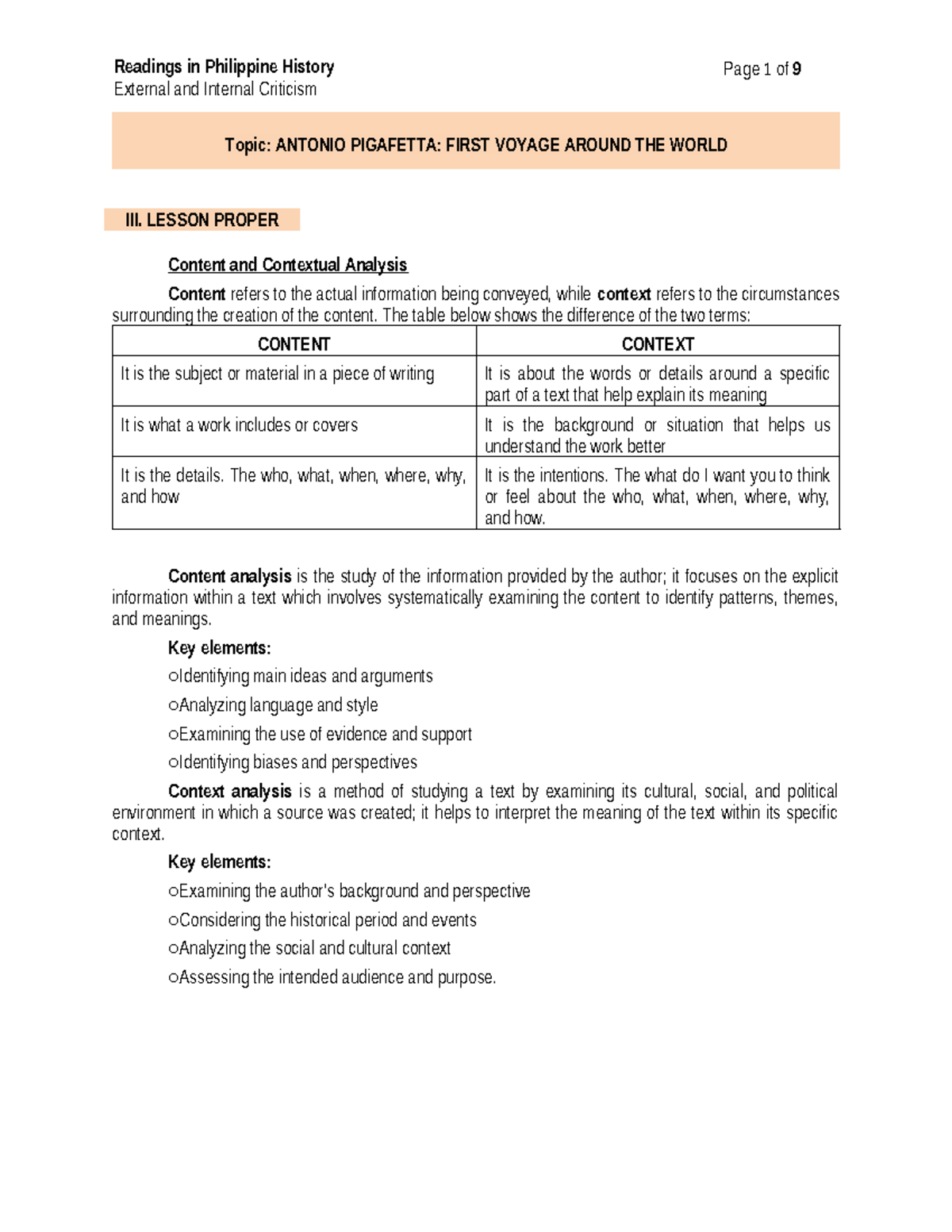 Module-4 - note - Page 1 of 9 Content and Contextual Analysis Content refers to the actual - Studocu