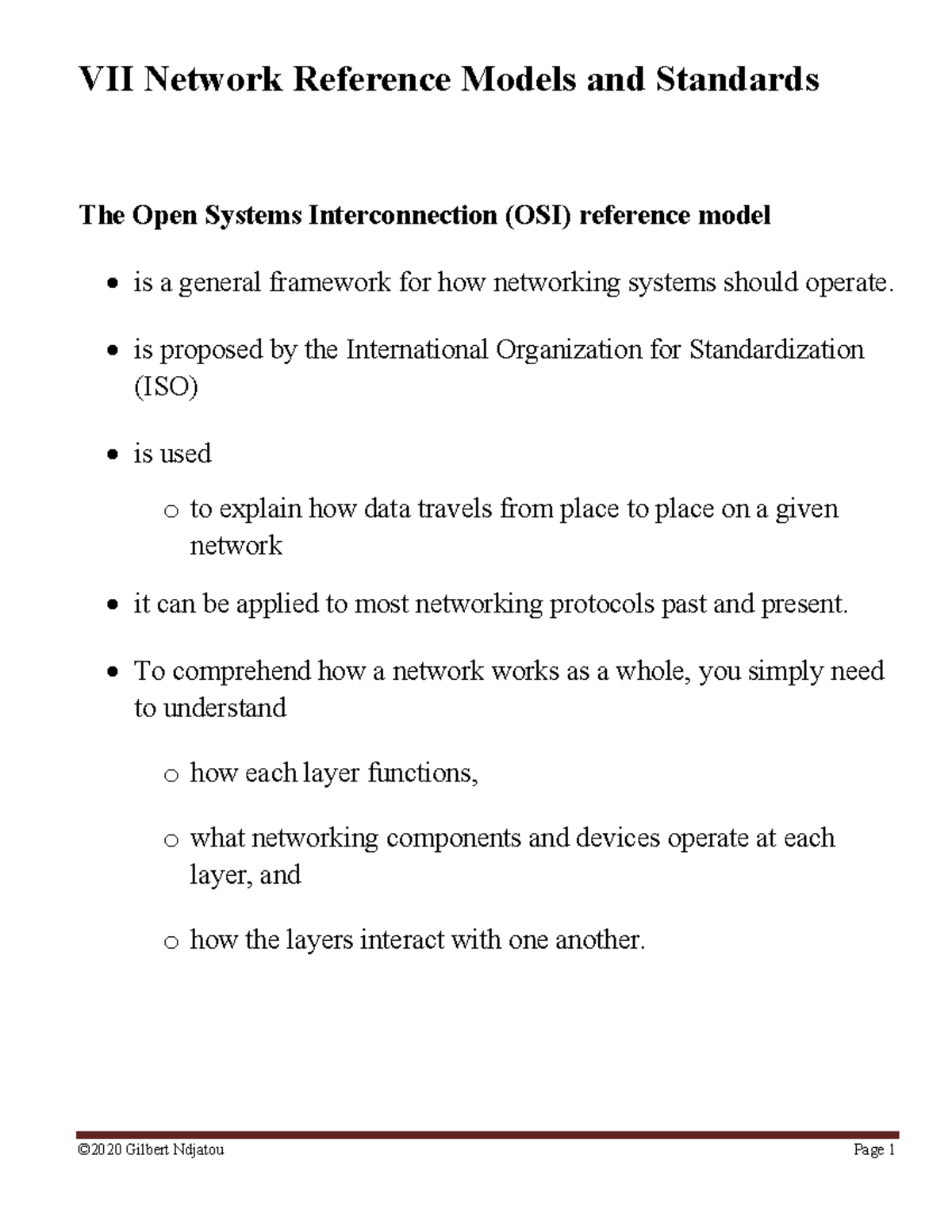 Network Reference models and standards - VII Network Reference Models and Standards The Open ...