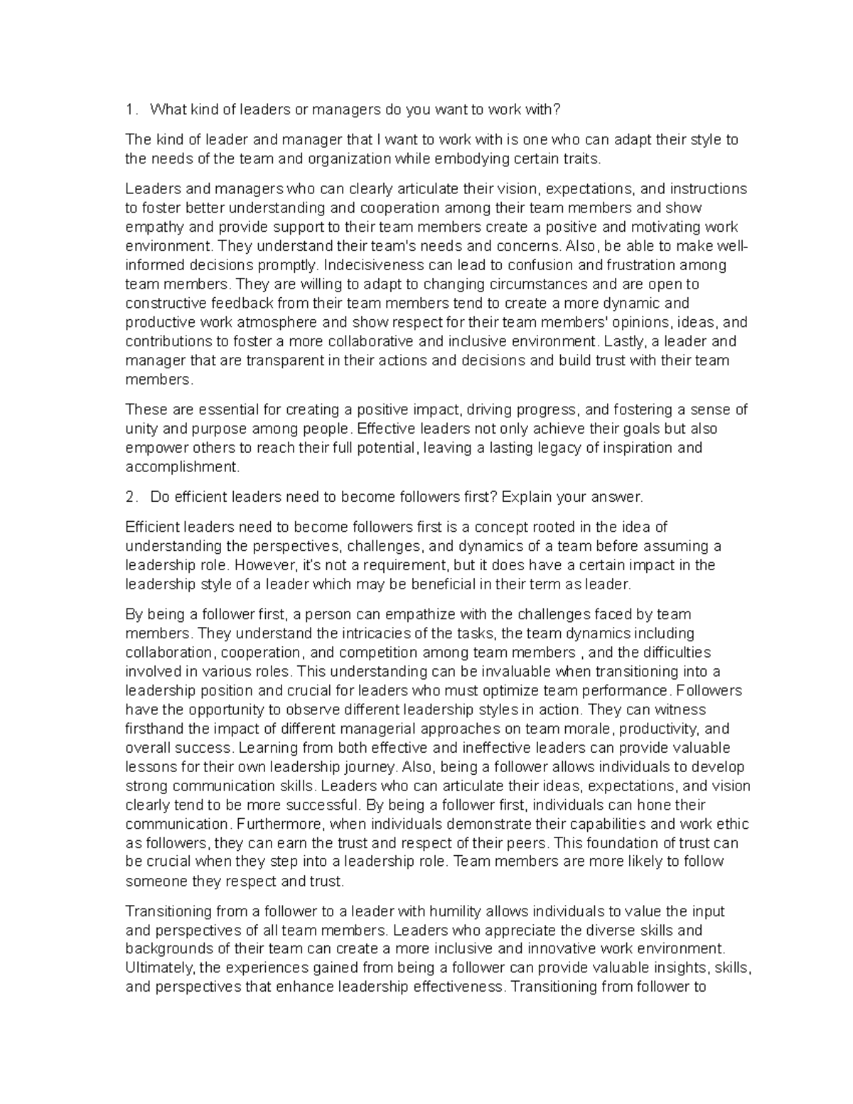 Lab Man Act1 - Laboratory Management - What kind of leaders or managers ...