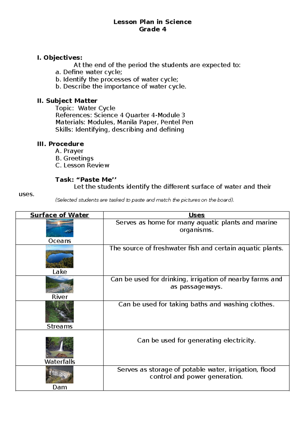 LP sci 4 - This note is informative. - Lesson Plan in Science Grade 4 I ...