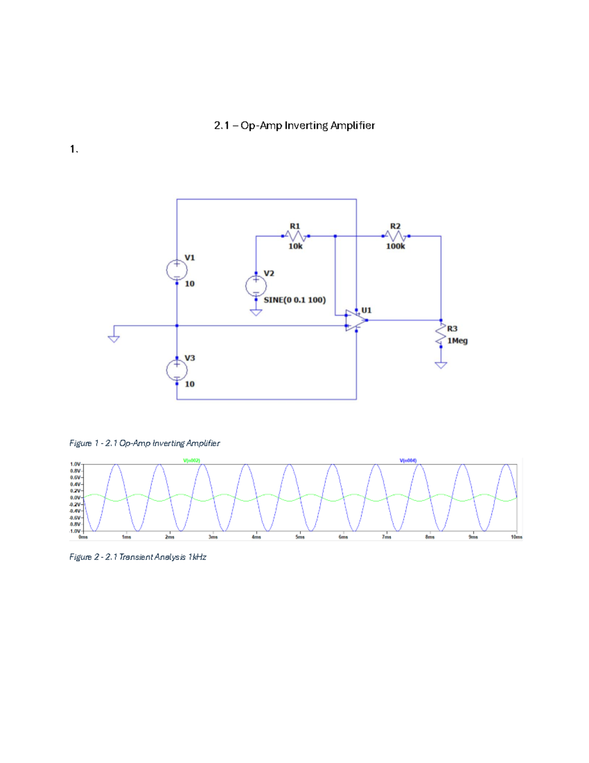 Lab 2 Prelab - 2 – Op-Amp Inverting Amplifier 1. Figure 1 - 2 Op-Amp ...