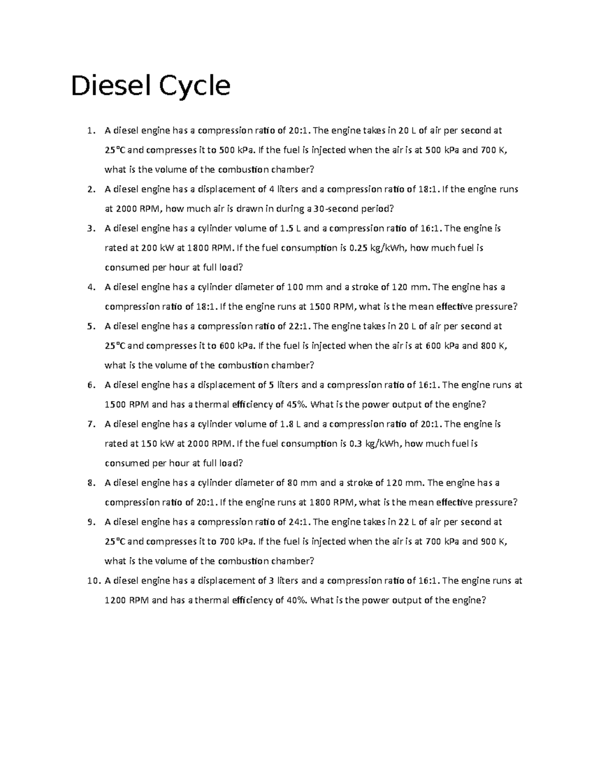 Diesel Cycle - self-made worksheet for basic thermodynamics - Diesel ...