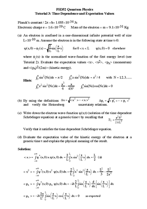 Quantum Physics Tutorial 1 - Questions - PH352 Quantum Physics Tutorial 1 Wave functions and ...