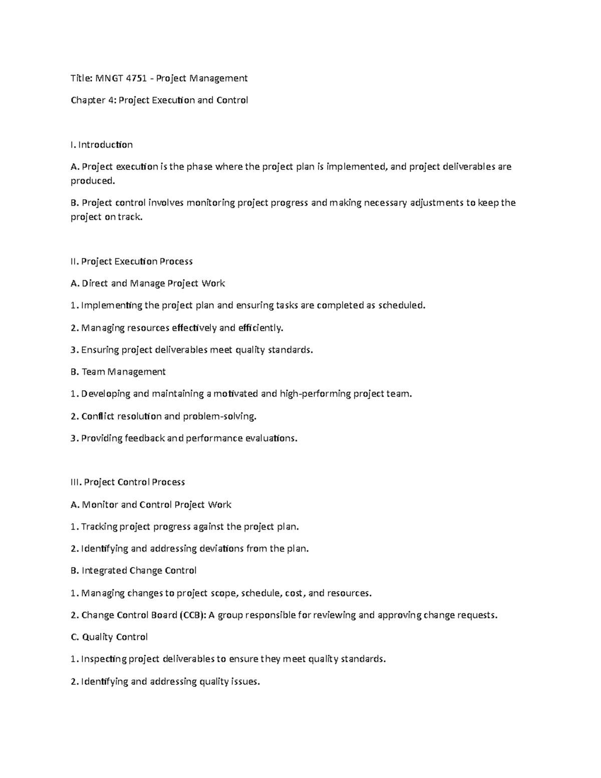 Project Management ch 4 - Title: MNGT 4751 - Project Management Chapter ...