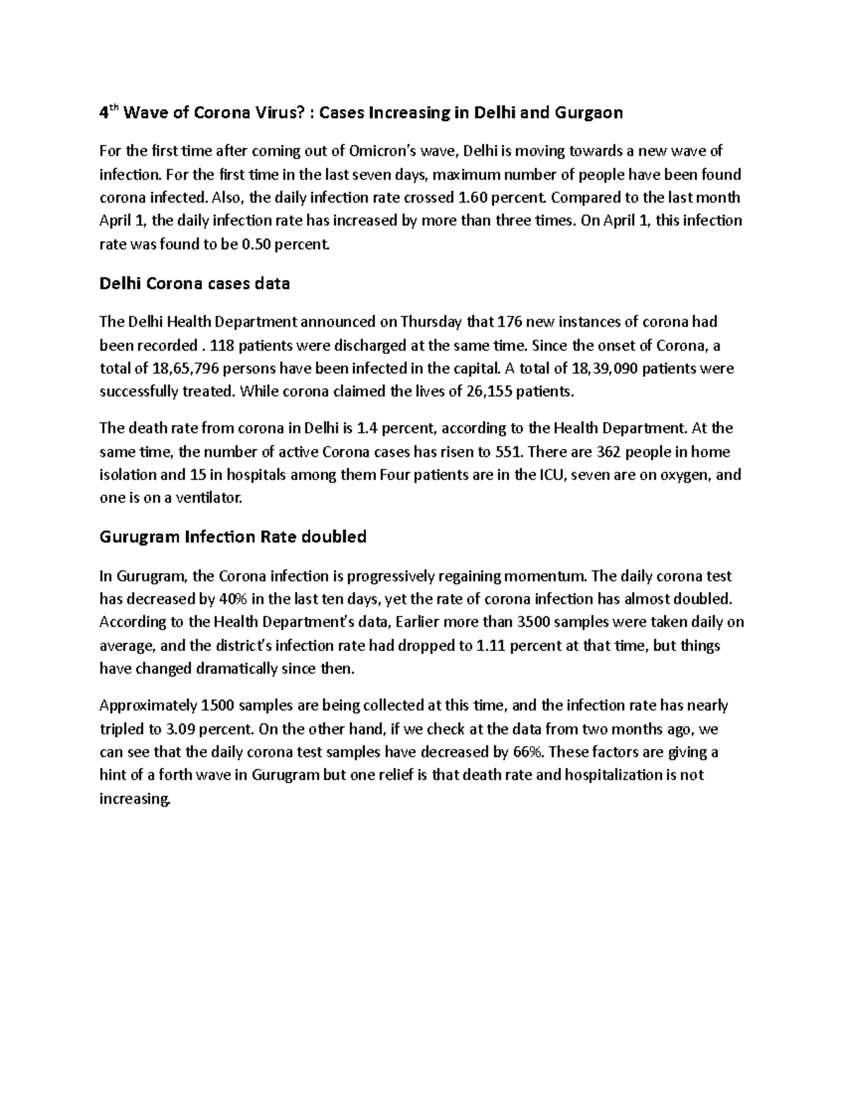 4th Wave of Corona Virus - For the first time in the last seven days ...