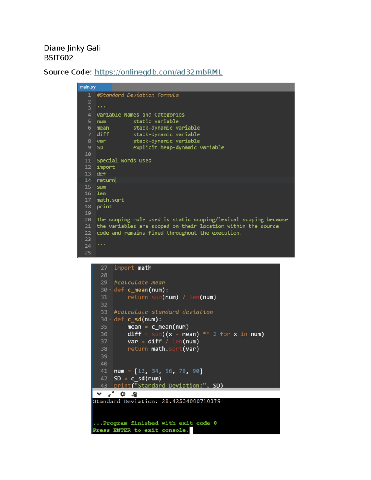 04 Hands-On GALI - Programming Languages - Diane Jinky Gali BSIT Source Code: onlinegdb ...