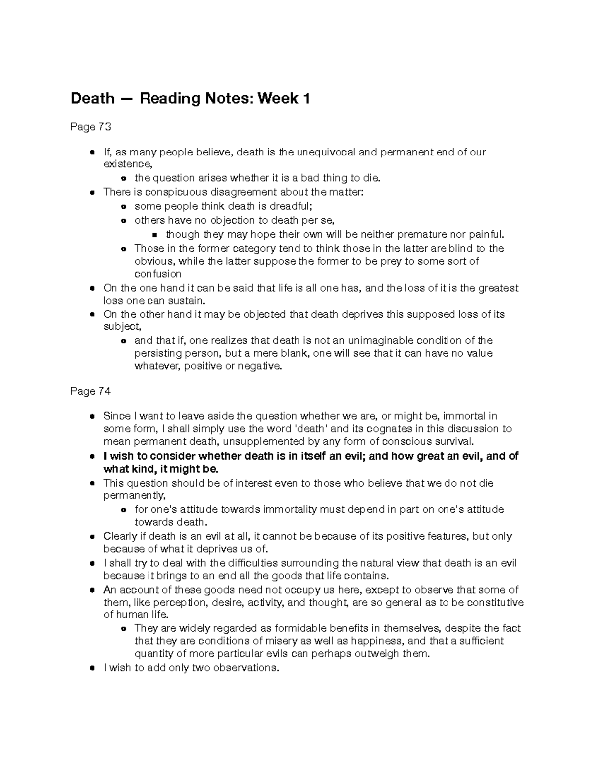 Philos 155A - Death - Reading Notes of Everything Significant from Text ...