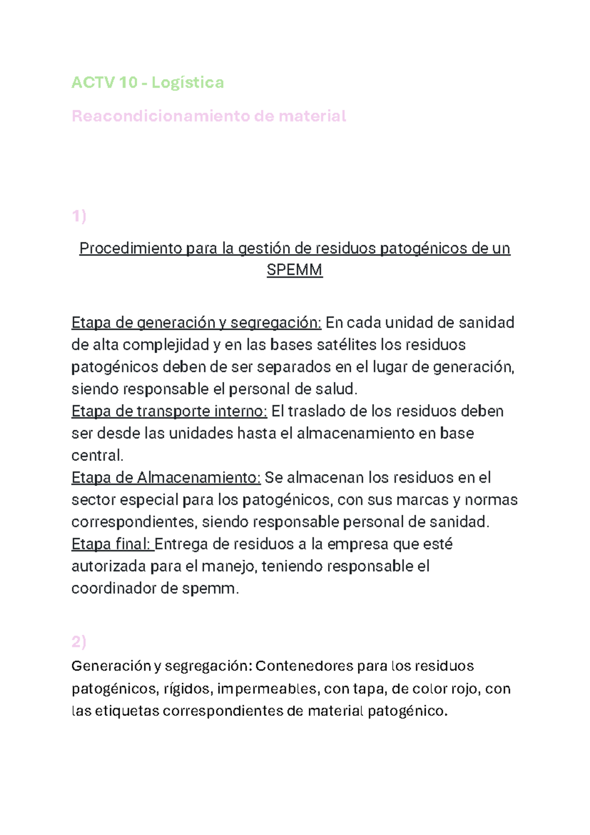 ACTV 10- Logistica -Reacondicionamiento de material - ACTV 10 - Logística Reacondicionamiento de ...