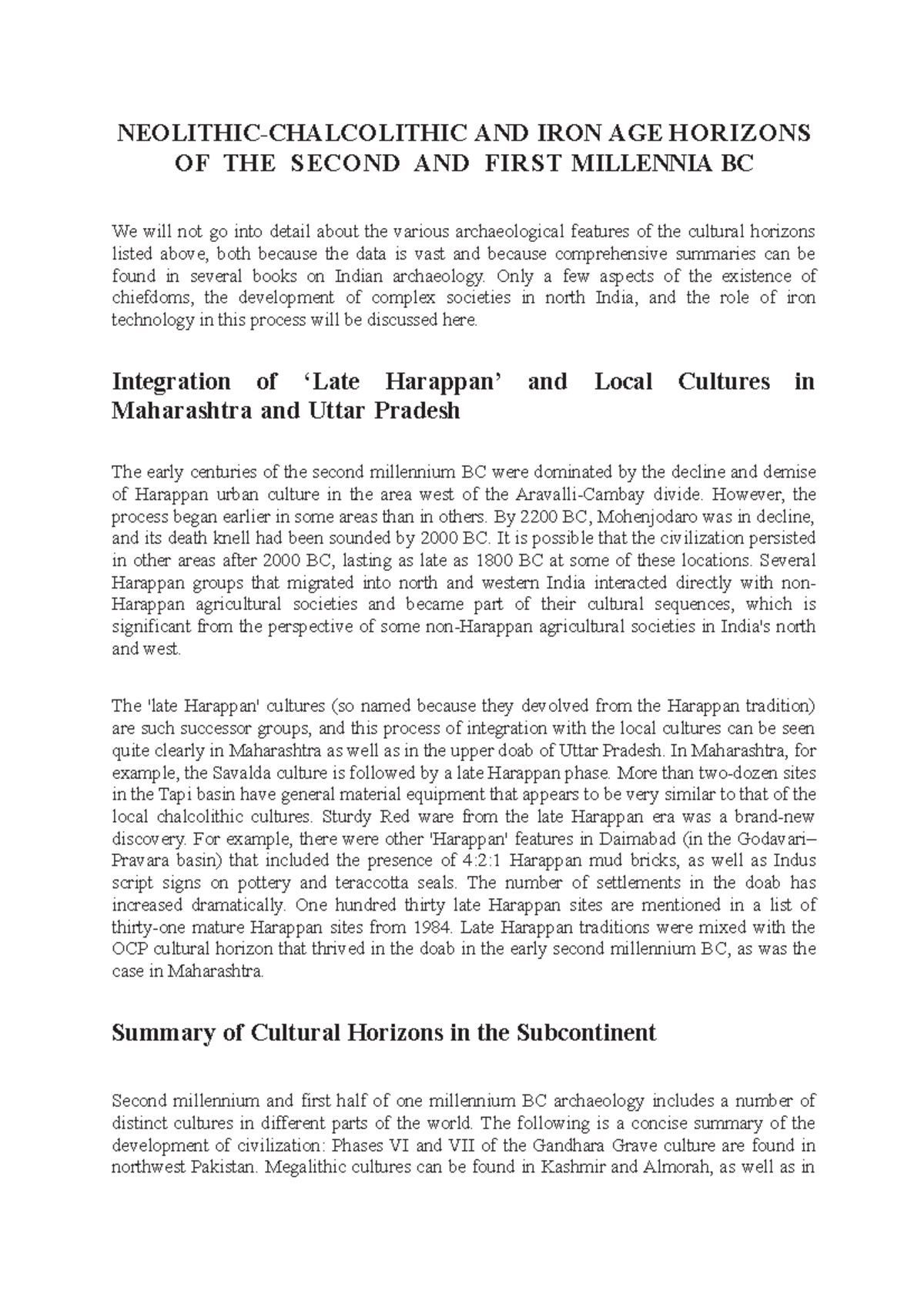 Neolithic- Chalcolithic AND IRON AGE Horizons OF THE Second AND First ...