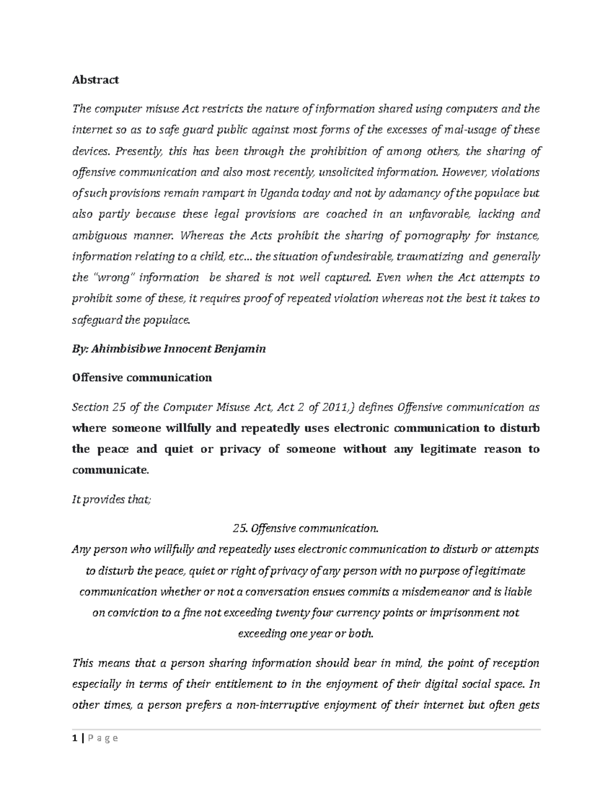 Offensivecommunicationunsolicitedinformationandthe Inadequacyofthe ...