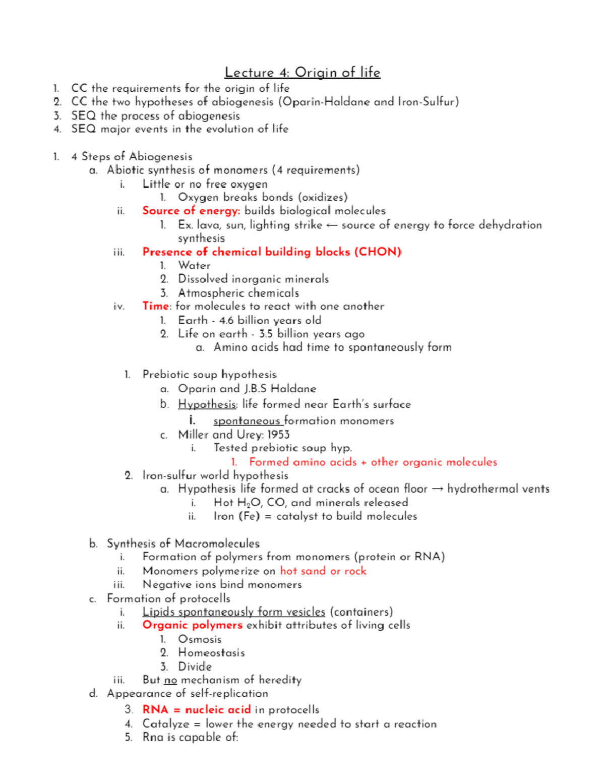 Biology Chapter 4 - Origin of Life - 01:119:115 - Studocu