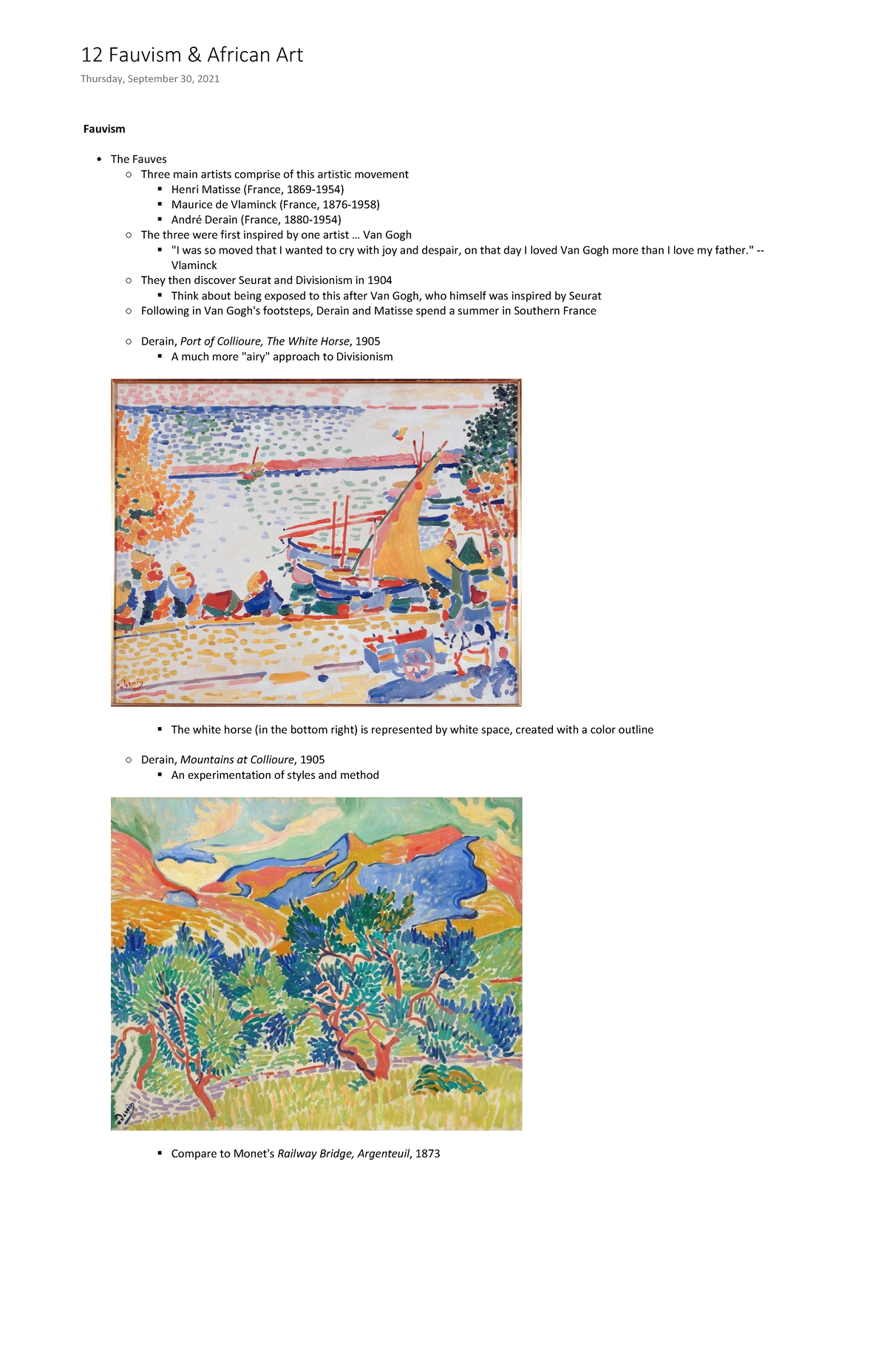 Modern Art (AD 383) Lecture 12 Notes - Fauvism The Fauves Three main ...