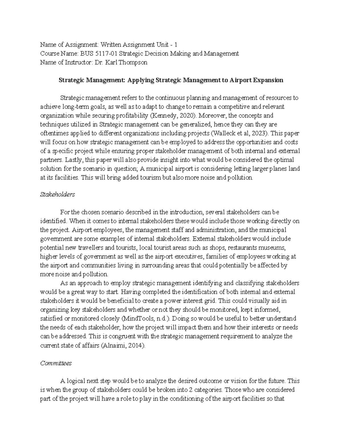 5117-01 Strategic Decision Making and Management - Written Assignment ...