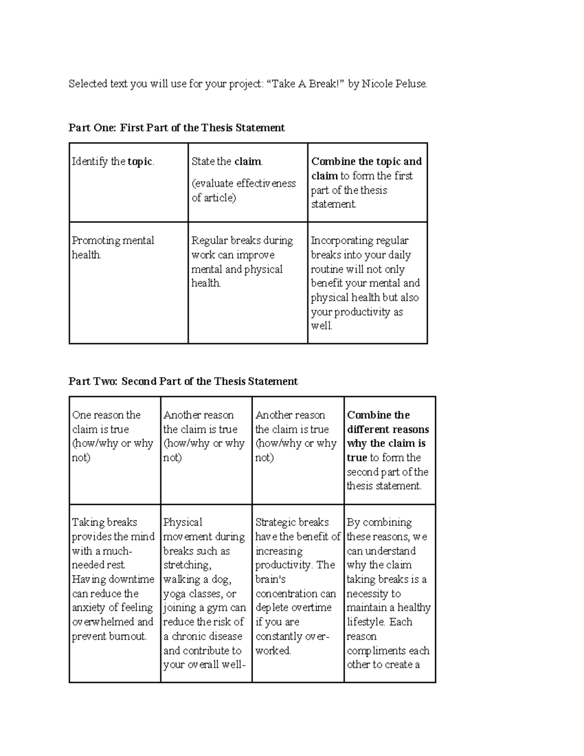 4-1 Decision Tree Creating a Thesis Statement - Selected text you will ...