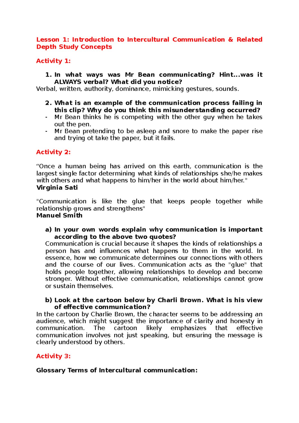 Lesson 1 - intercultural communication - Lesson 1: Introduction to ...