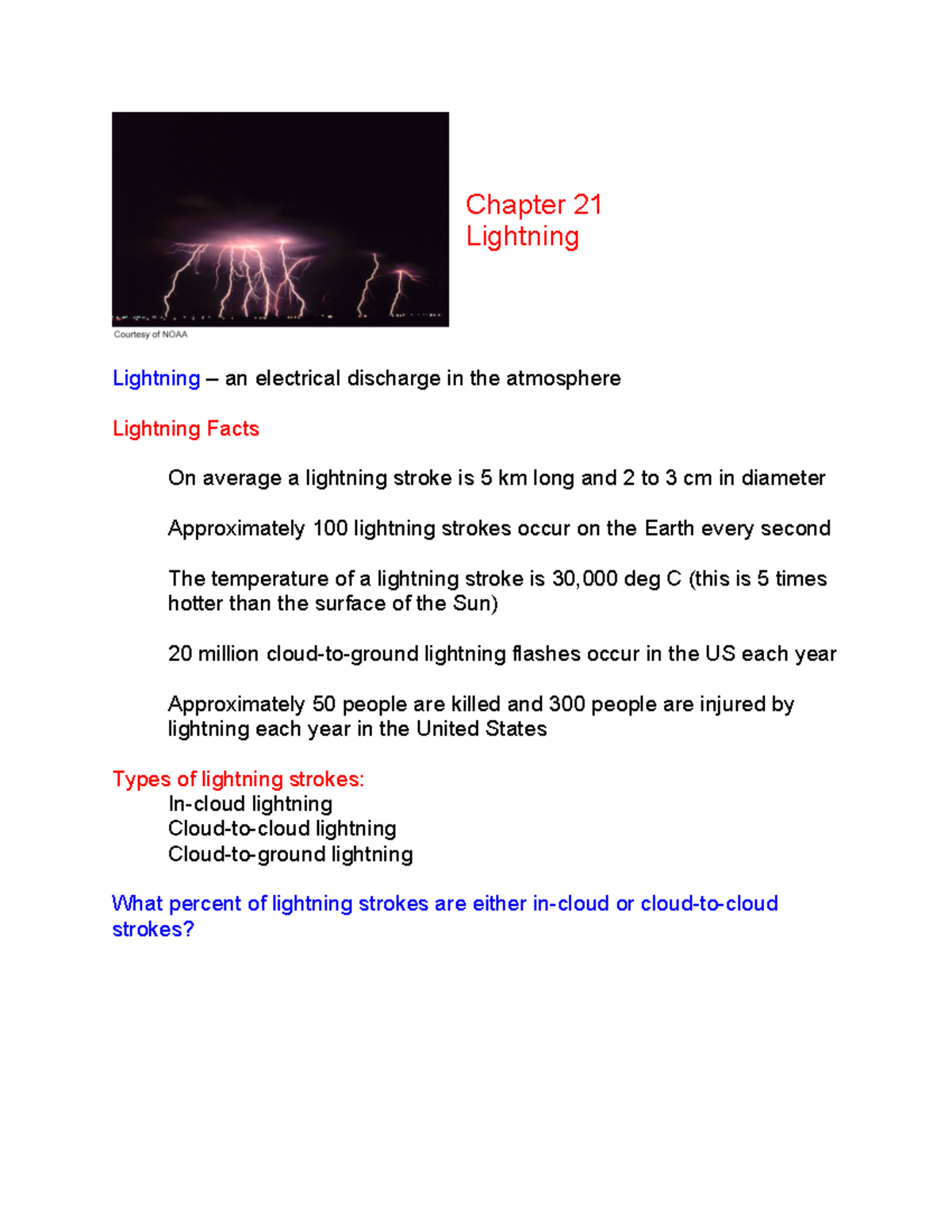 Chapter 21 Lecture Notes - Chapter 21 Lightning Lightning – an ...