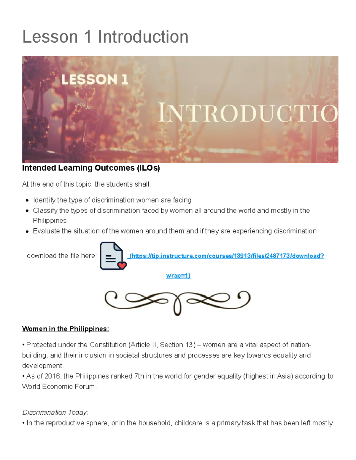 Lesson 1 Introduction GEE 001B - GE Elective 1 - Gender and Society-converted - Lesson 1 - Studocu