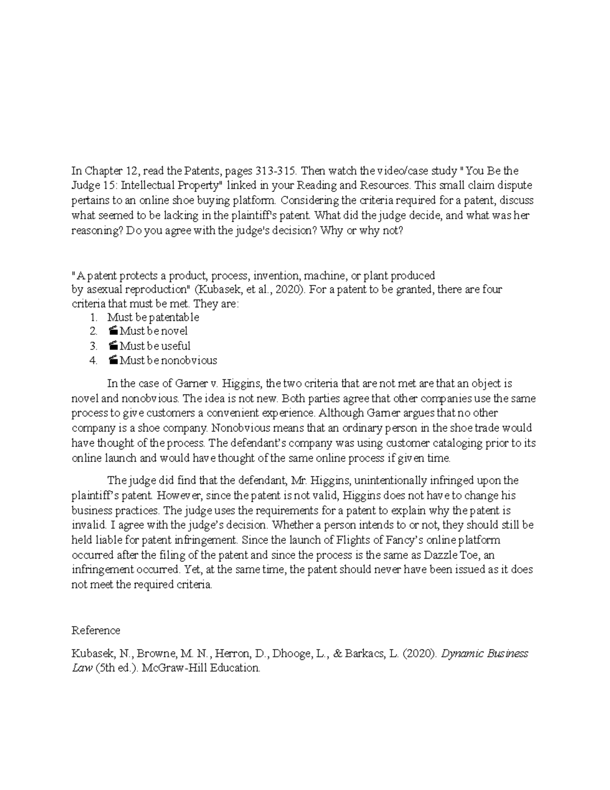 4-2 Discussion - In Chapter 12, read the Patents, pages 313-315. Then ...