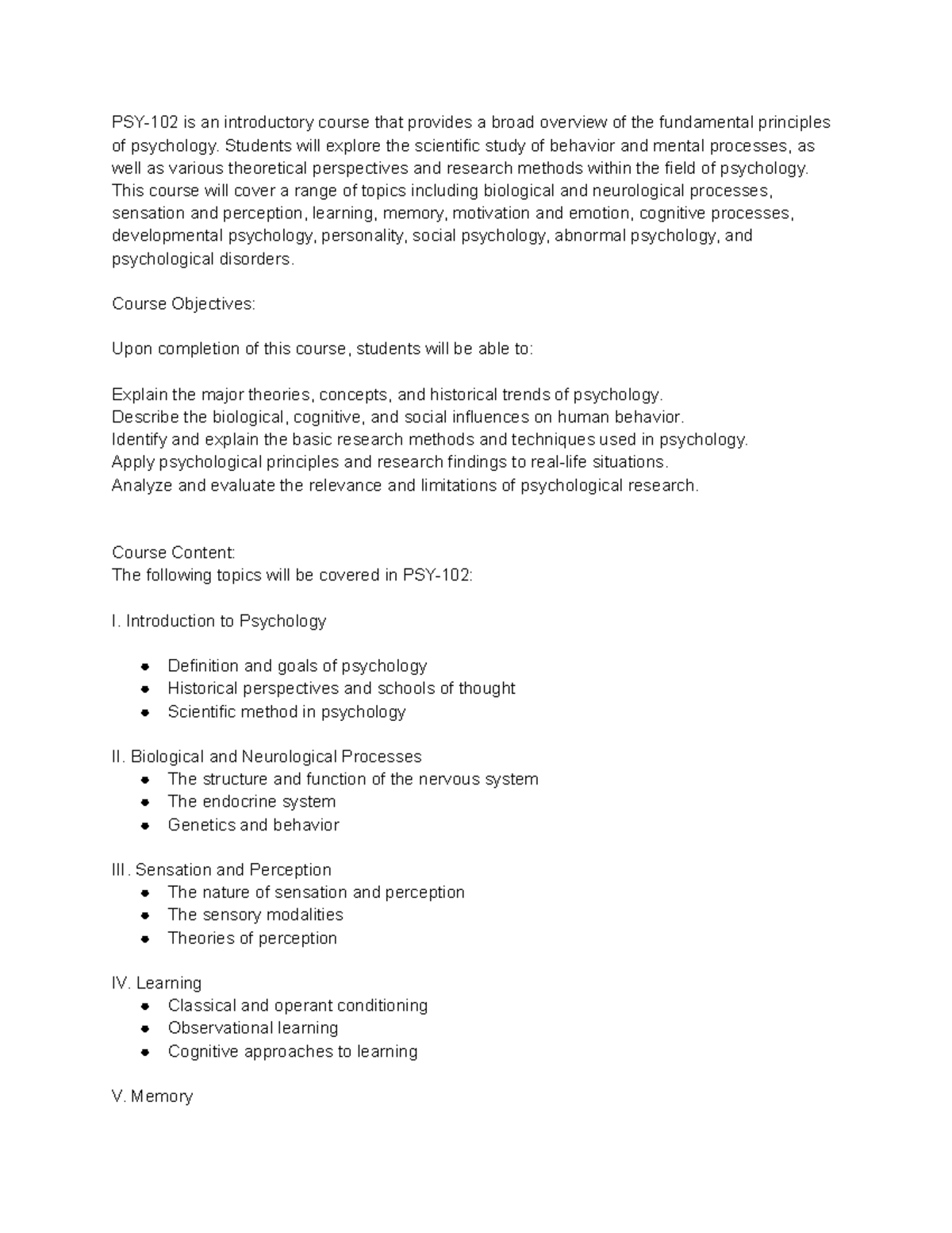 PSY-102 Course Description - PSY-102 is an introductory course that ...