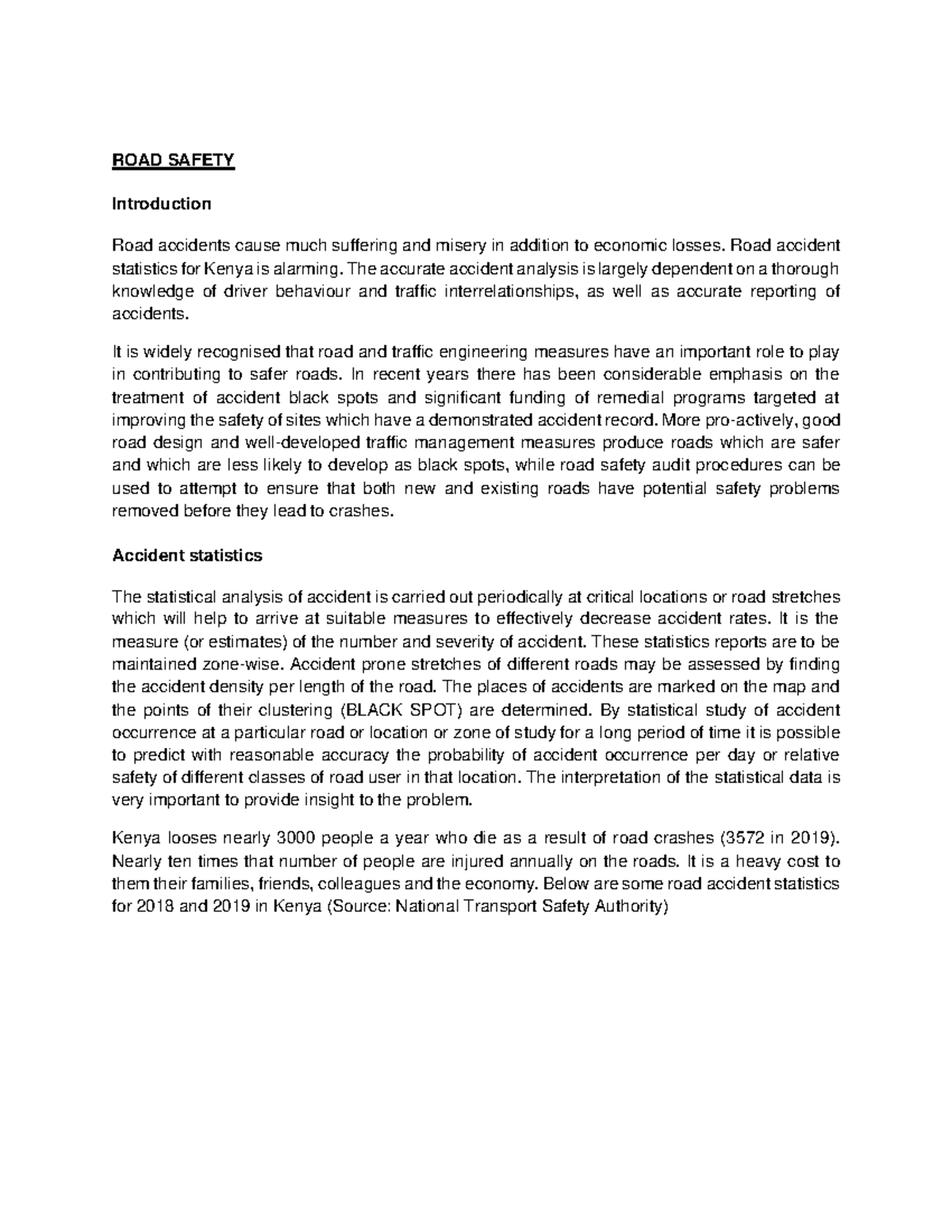 Lecture 6 - ECE 3211 Road Safety - ROAD SAFETY Introduction Road ...