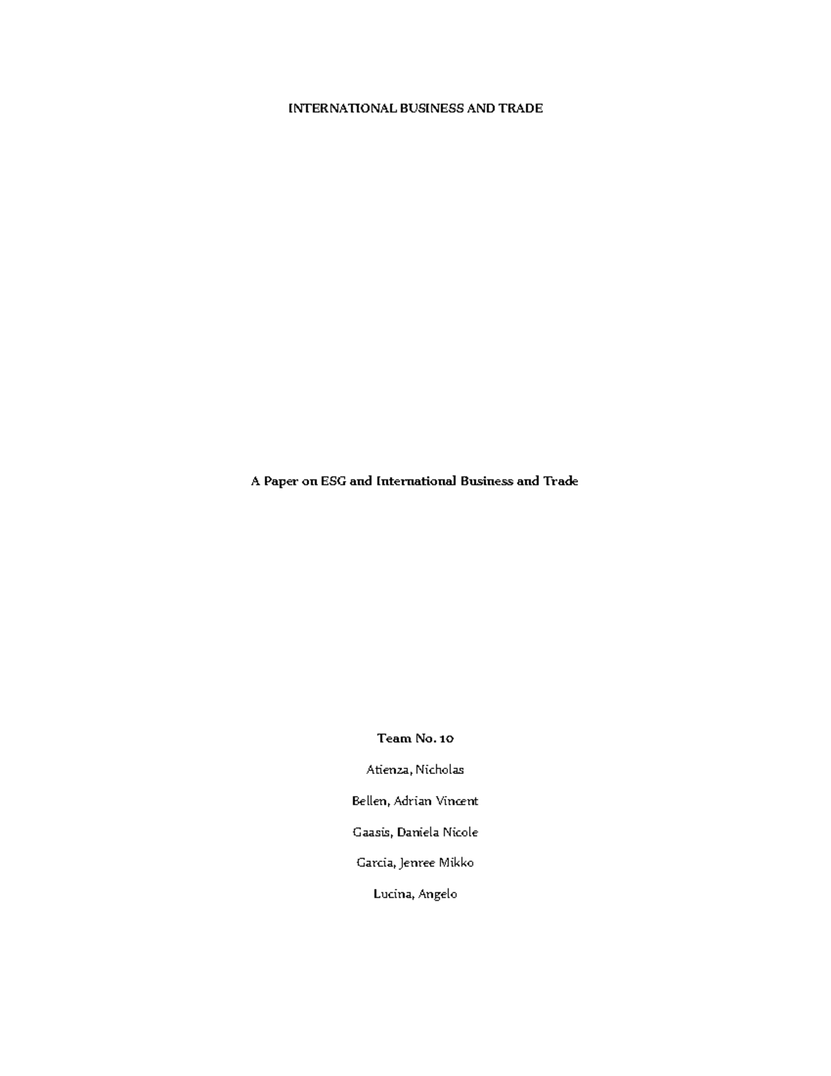 Group 10 Paper FOR ESG - INTERNATIONAL BUSINESS AND TRADE A Paper on ...