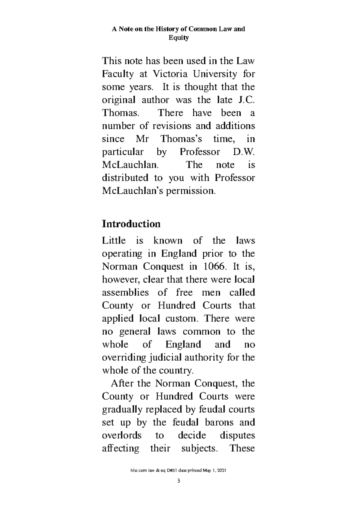 History of Common law and Equity VUW Topic One - A Note on the History ...