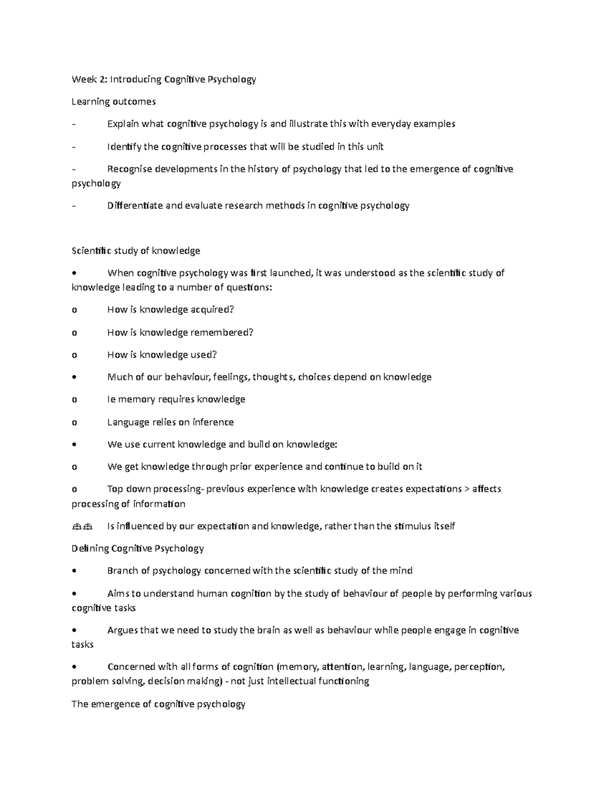 Cognitive processesnot for week 1,2,3 - Week 2: Introducing Cognitive ...